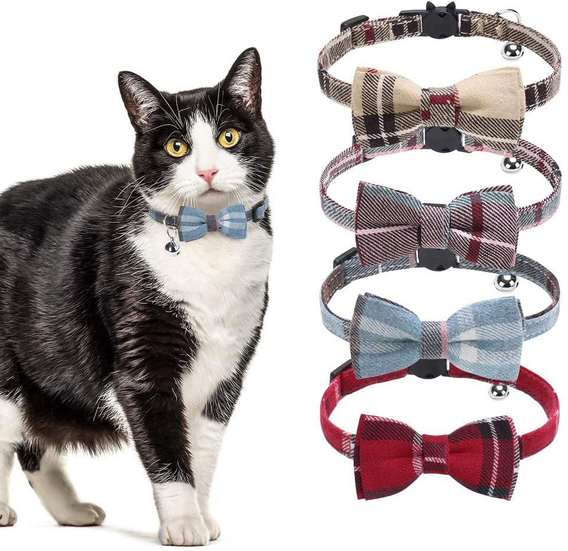 Cat Collars with Bells-4-pack classic plaid bow tie collars, suitable ...