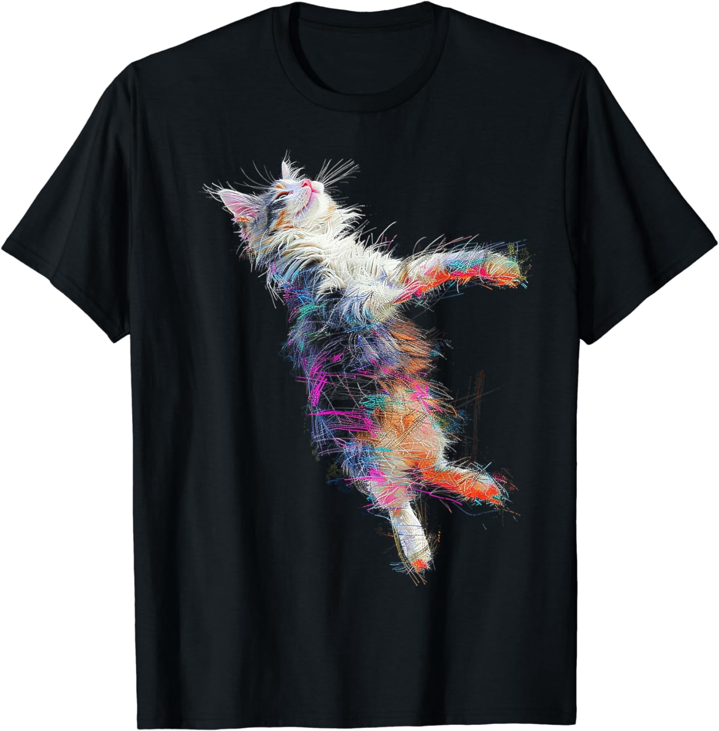Cat Colorful Drawing Animal Art Graphic Motif Cat T-Shirt - Walmart.com