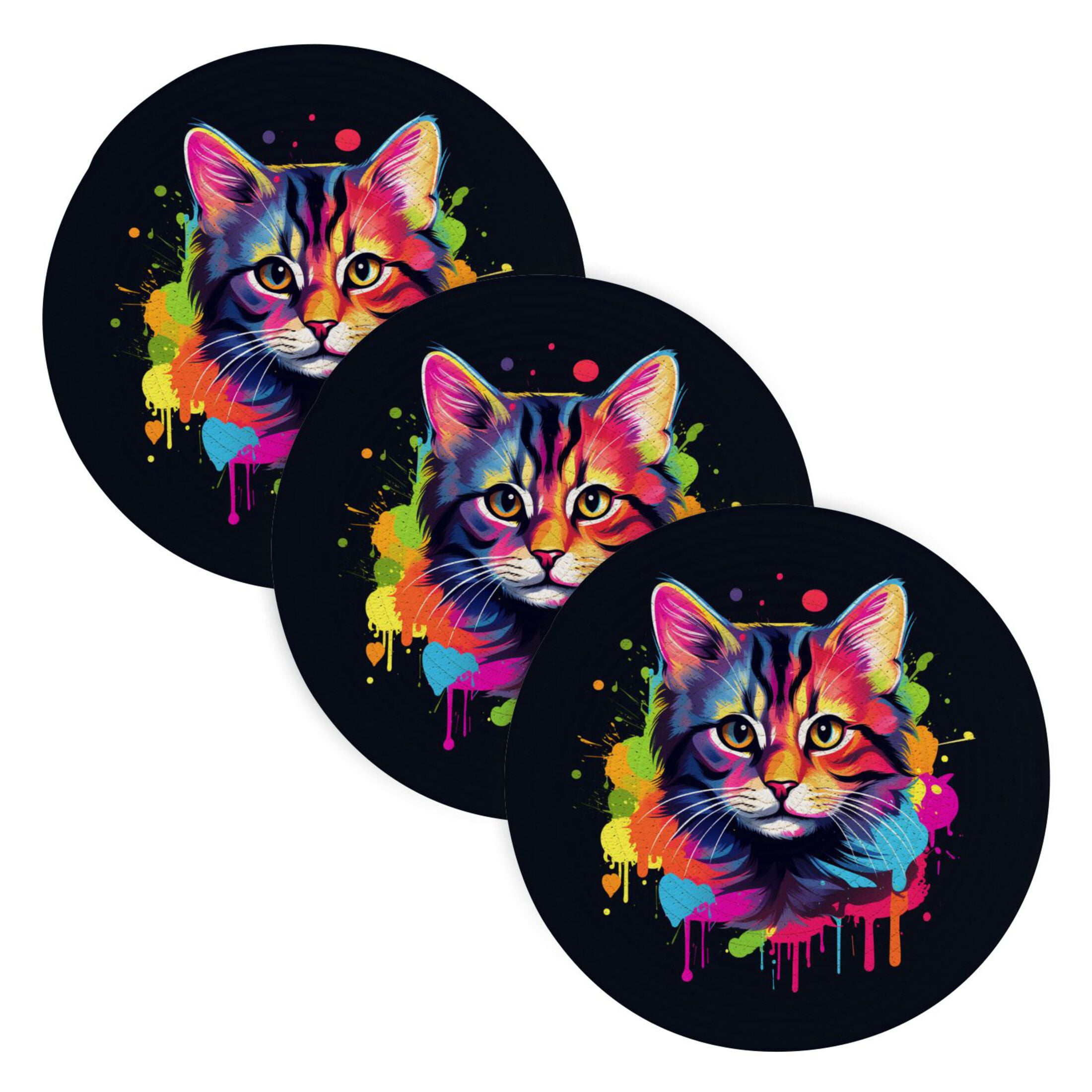 Cat Colorful Trivet Mats Woven Pot Holders 3Pcs Non-Slip Heat Resistant ...