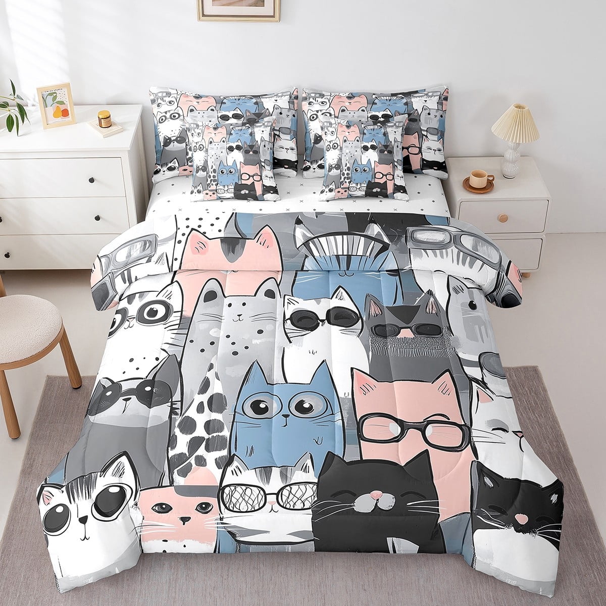Cat Comforter 7 Pieces Full Size Pet Cats Sheet Set For Kids Children ...