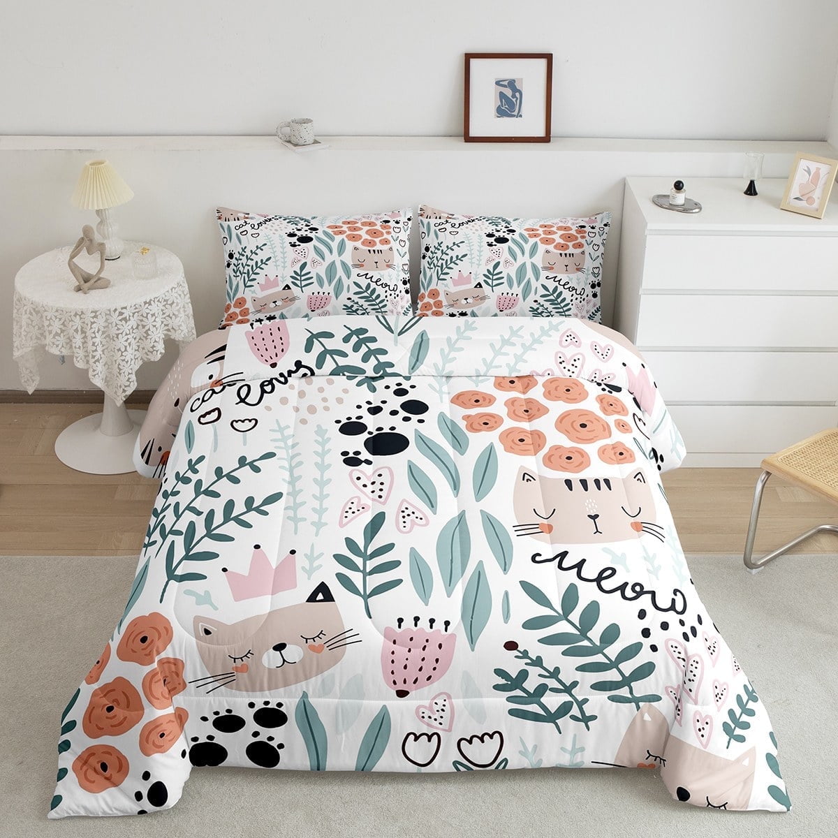 Cat Comforter Set Full Size Kawaii Decor,Cute Animals Kitten Pet Cats ...