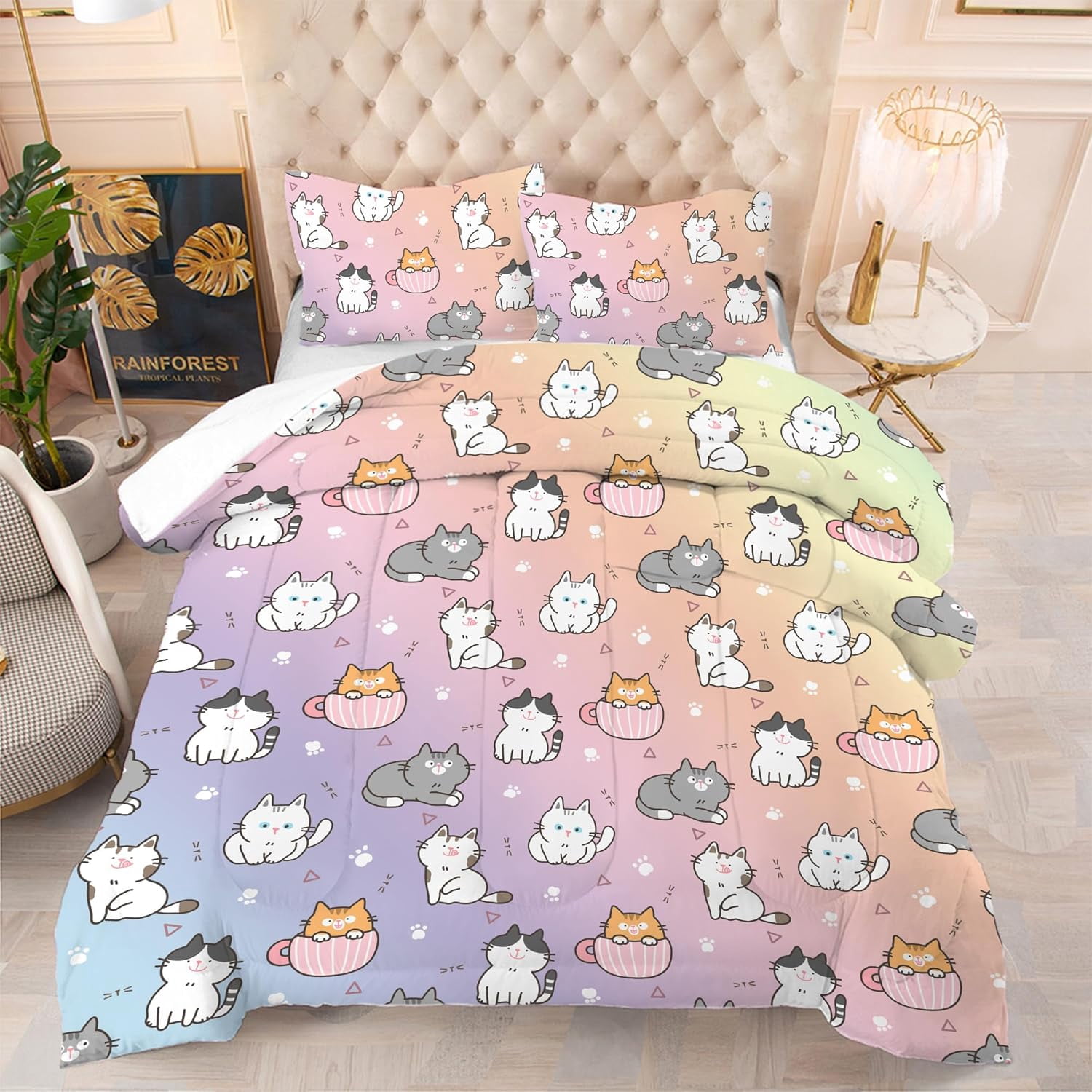 Cat Comforter Set King: Cute Cats Bedding Sets Cartoon Pet Kitten ...