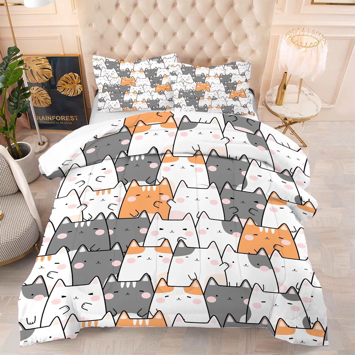 Cat Comforter Set King: Kawaii Cats Bedding Set for Women Men Adults ...