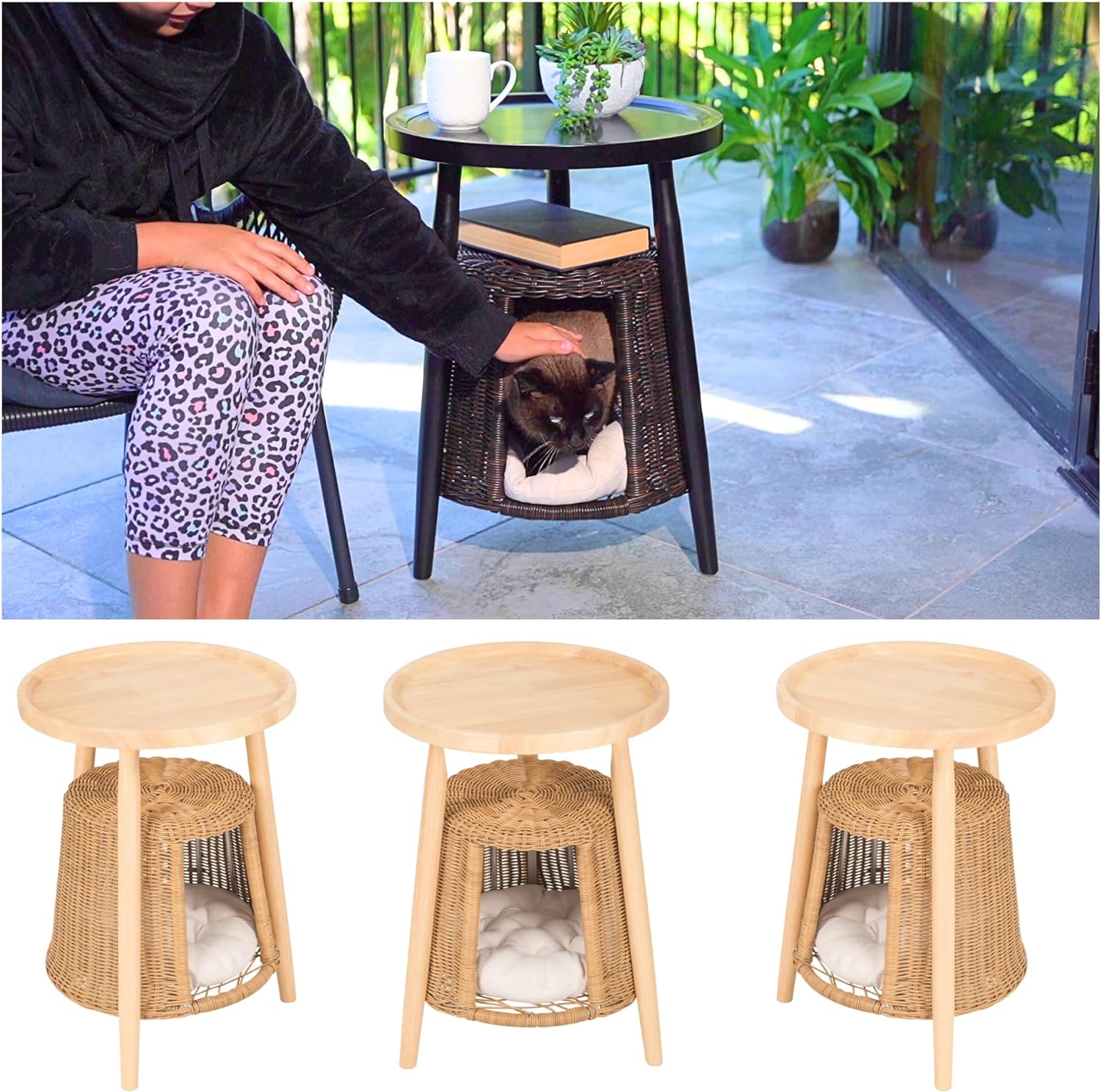 Cat Condo Side Table, 2-in1 End Table & Cat Bed, Kitten Hideaway Cave ...