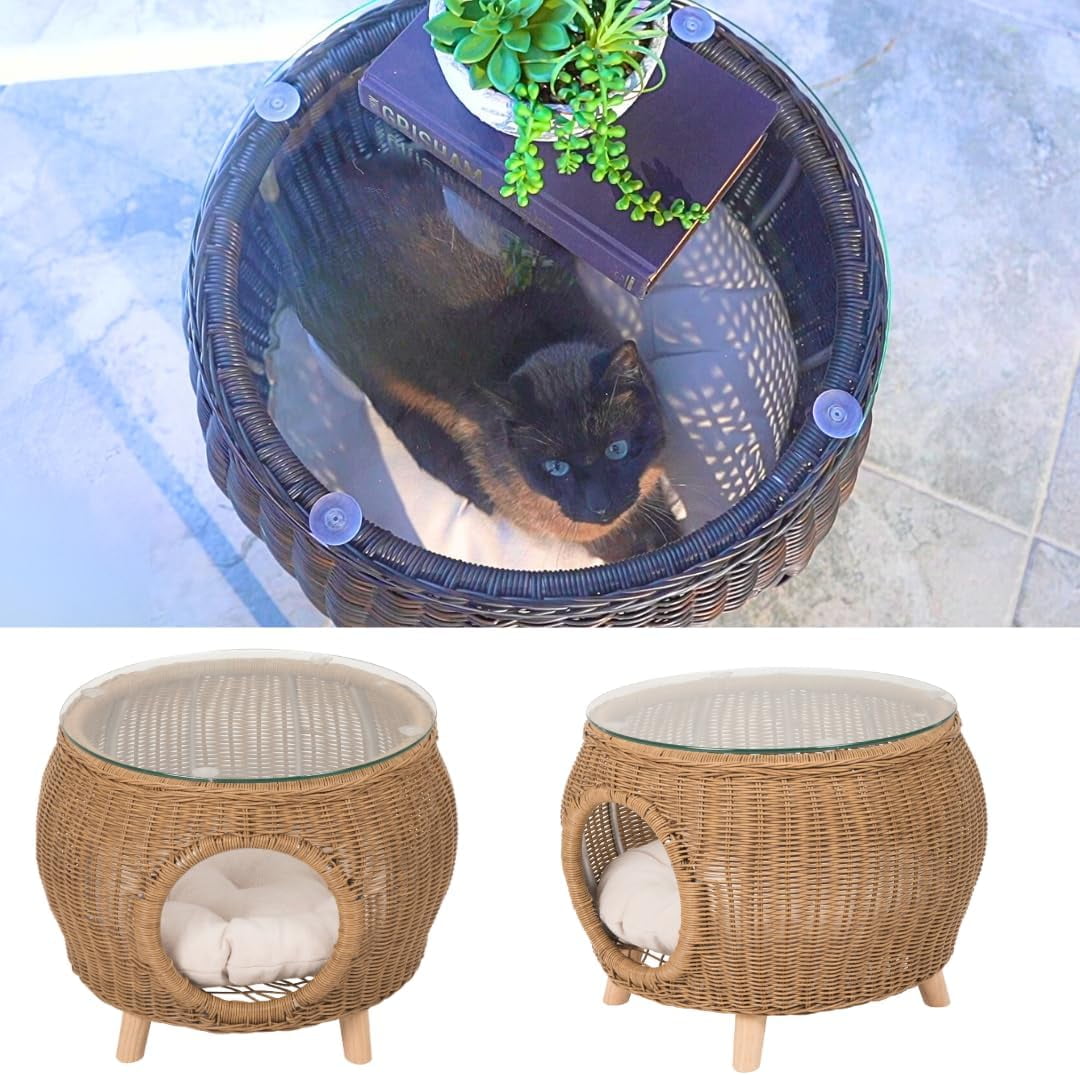 Cat Condo Side Table, 2-in1 End Table & Cat Bed, Kitten Hideaway Cave ...