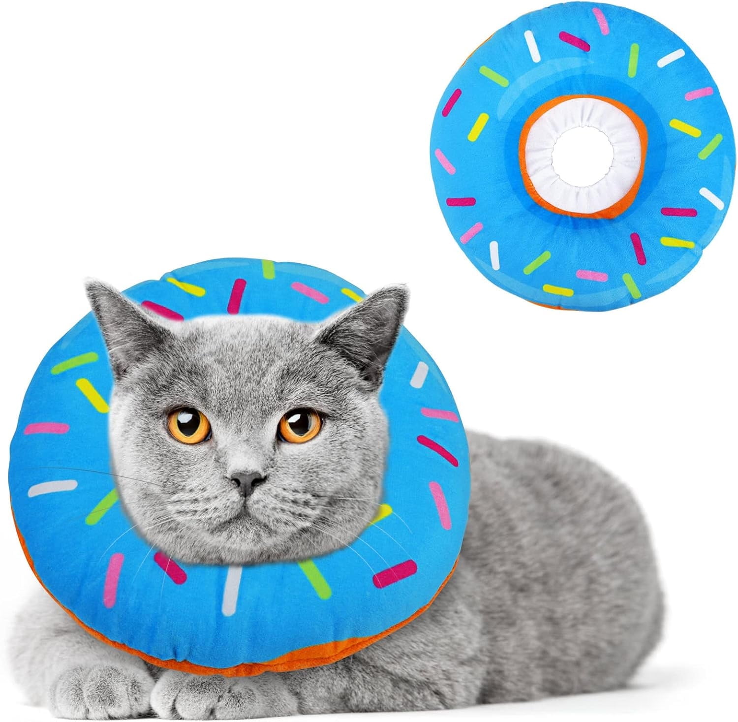 Cat Cone Collar Soft, Adjustable Cat Recovery Collar Cute Donut Kitten ...