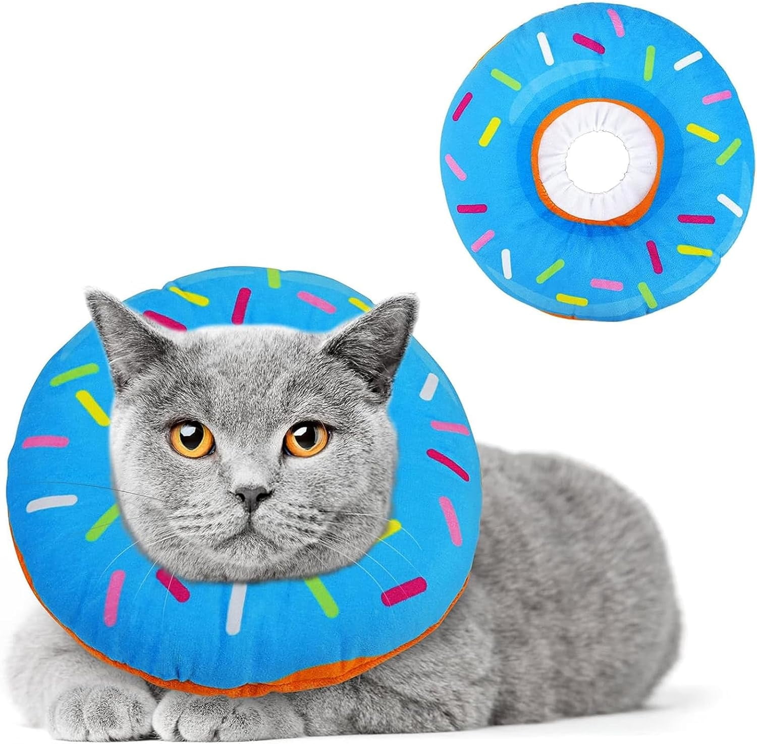 Cat Cone Collar Soft, Adjustable Cat Recovery Collar Cute Donut Kitten ...