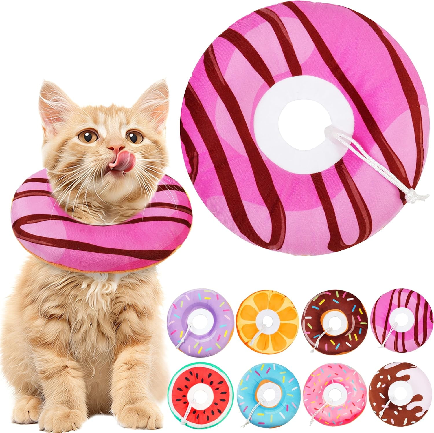 Cat Cone Collar Soft, Cat Recovery Collar for Wound Healing Cute Donut ...