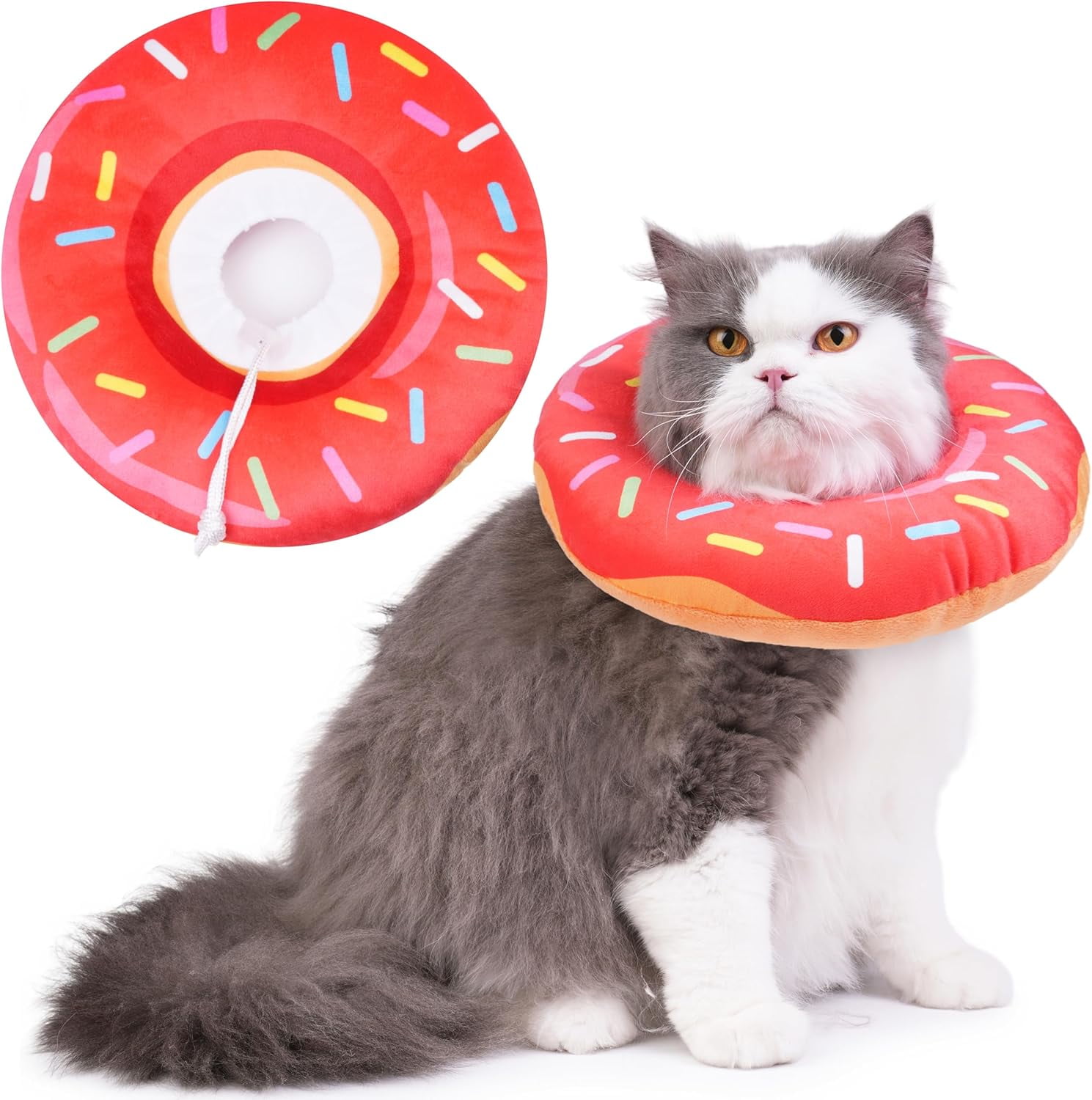 Cat Cone Collar Soft, Cat Recovery Collar for Wound Healing Cute Donut ...
