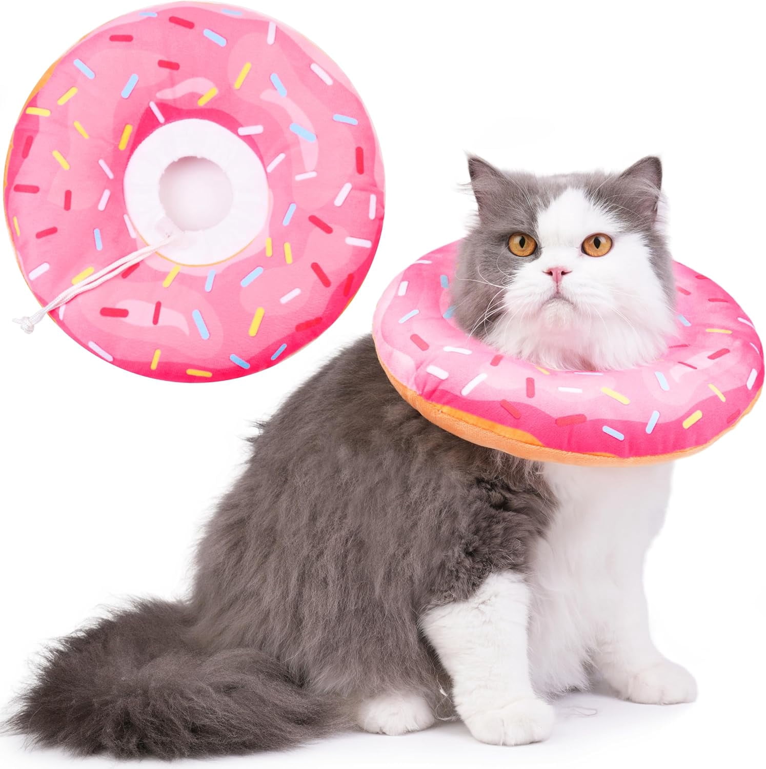 Cat Cone Collar Soft, Cat Recovery Collar for Wound Healing Cute Donut ...
