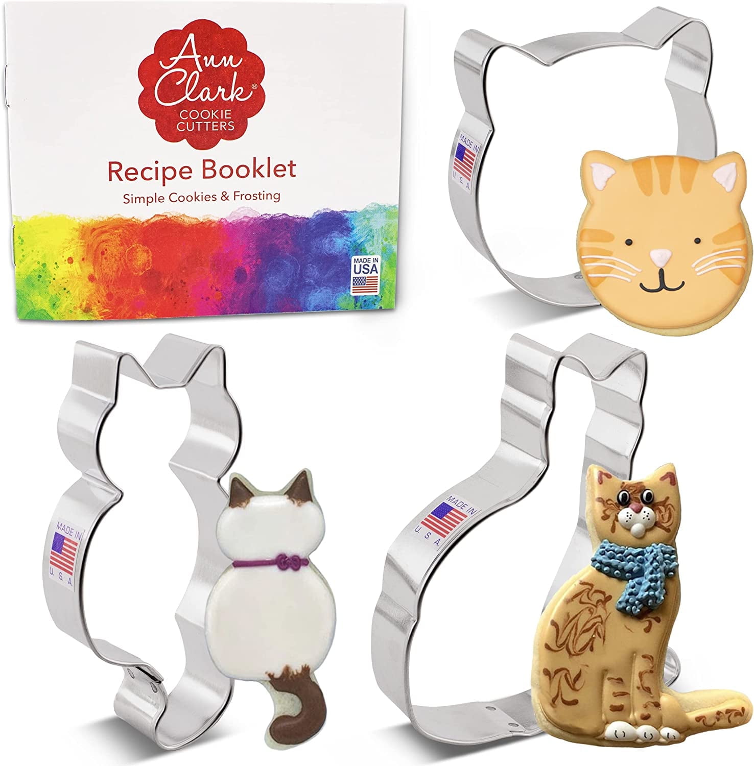 Cat Cookie Cutters 3-Pc. Set Made in USA by Ann Clark, Cat Face ...