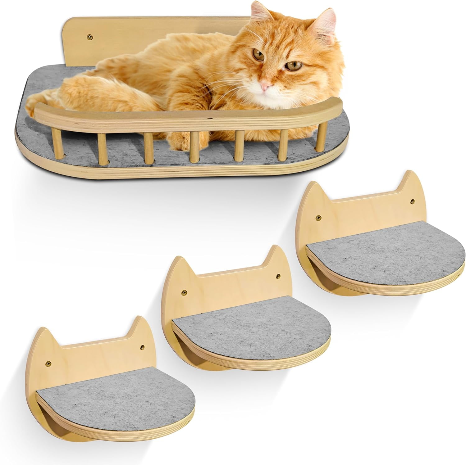 Cat Corner Shelf, Cat Shelf, Cat Bed, Large Cat Wall Shelves + 3 Cat Wall Steps, Cat Tree, Cat ...