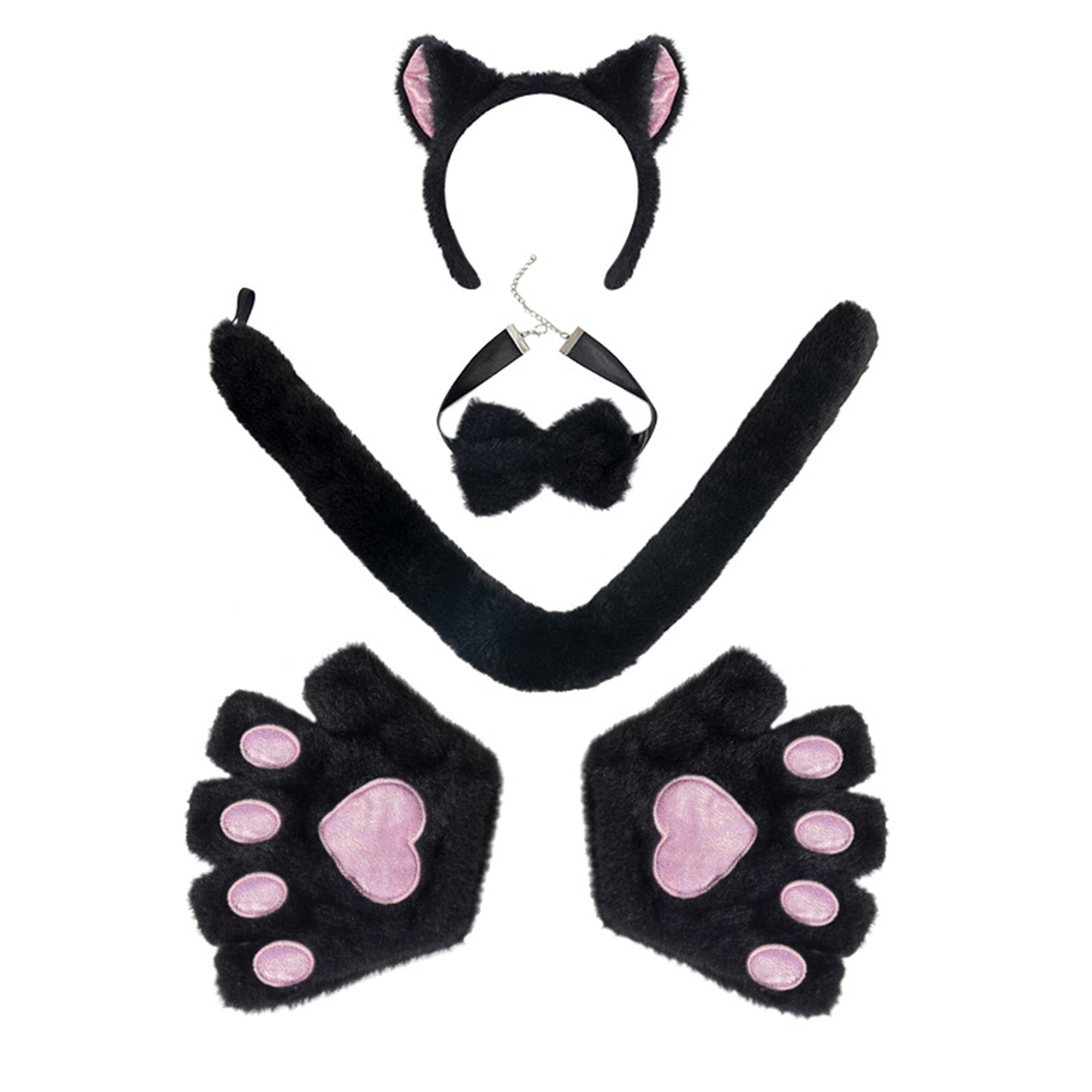 Cat Cosplay Costume Accessories Kitten Ears Tail Collar Paws Gloves for ...