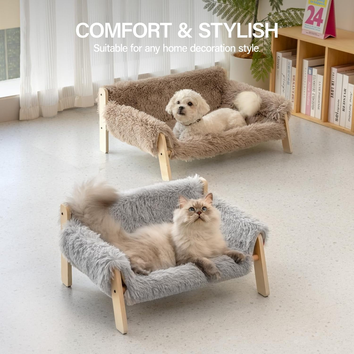 Cat Couch Bed, Pet Sofa for Indoor Cats Wooden Indoor Elevated Cat Beds ...