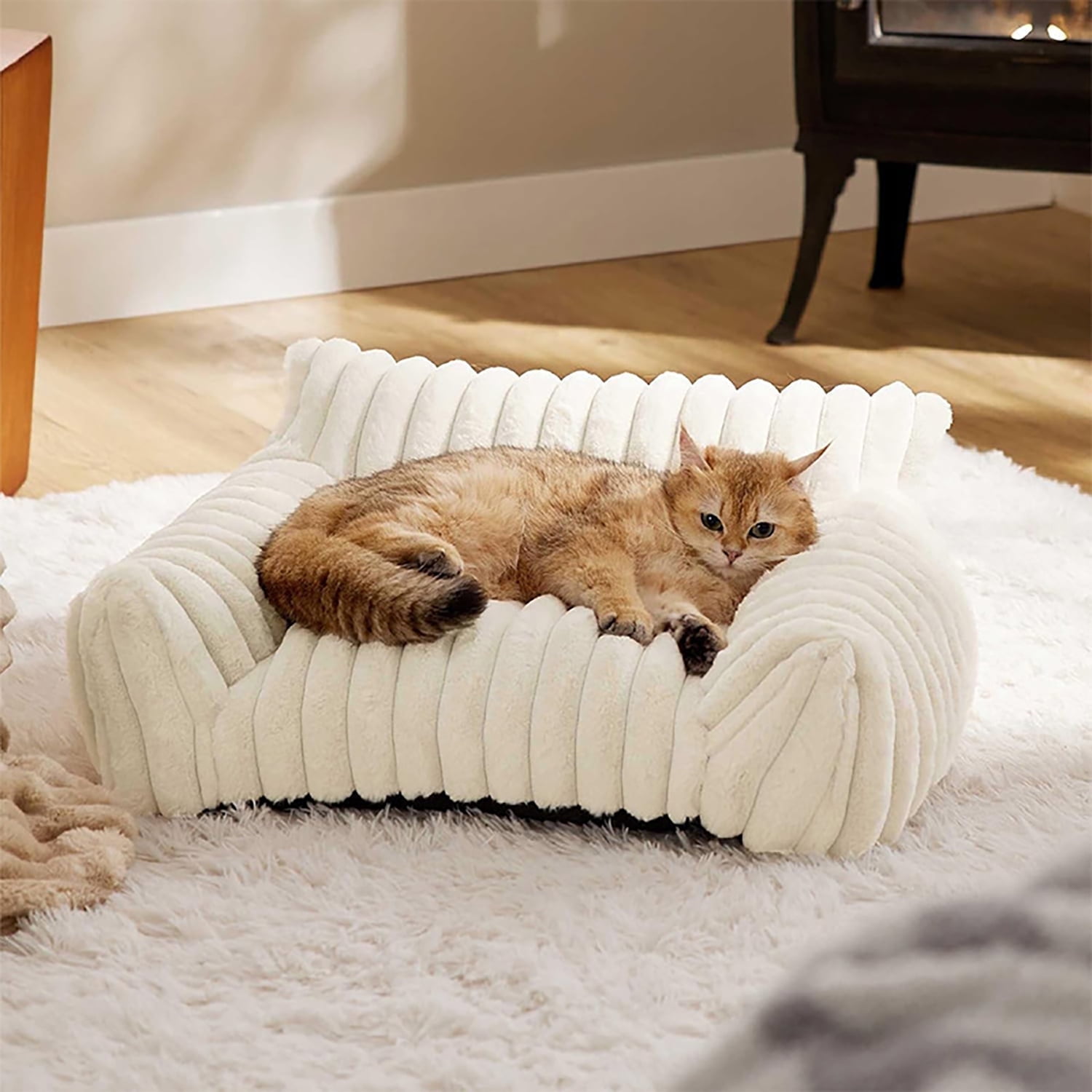 Cat Couch Bed for Indoor, Washable Cute Plush Pet Bed for Small Dog and ...