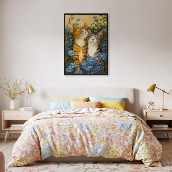 Cat Couple Daisy Field Wall Art, Romantic Animal Decor, Unframed Paper ...