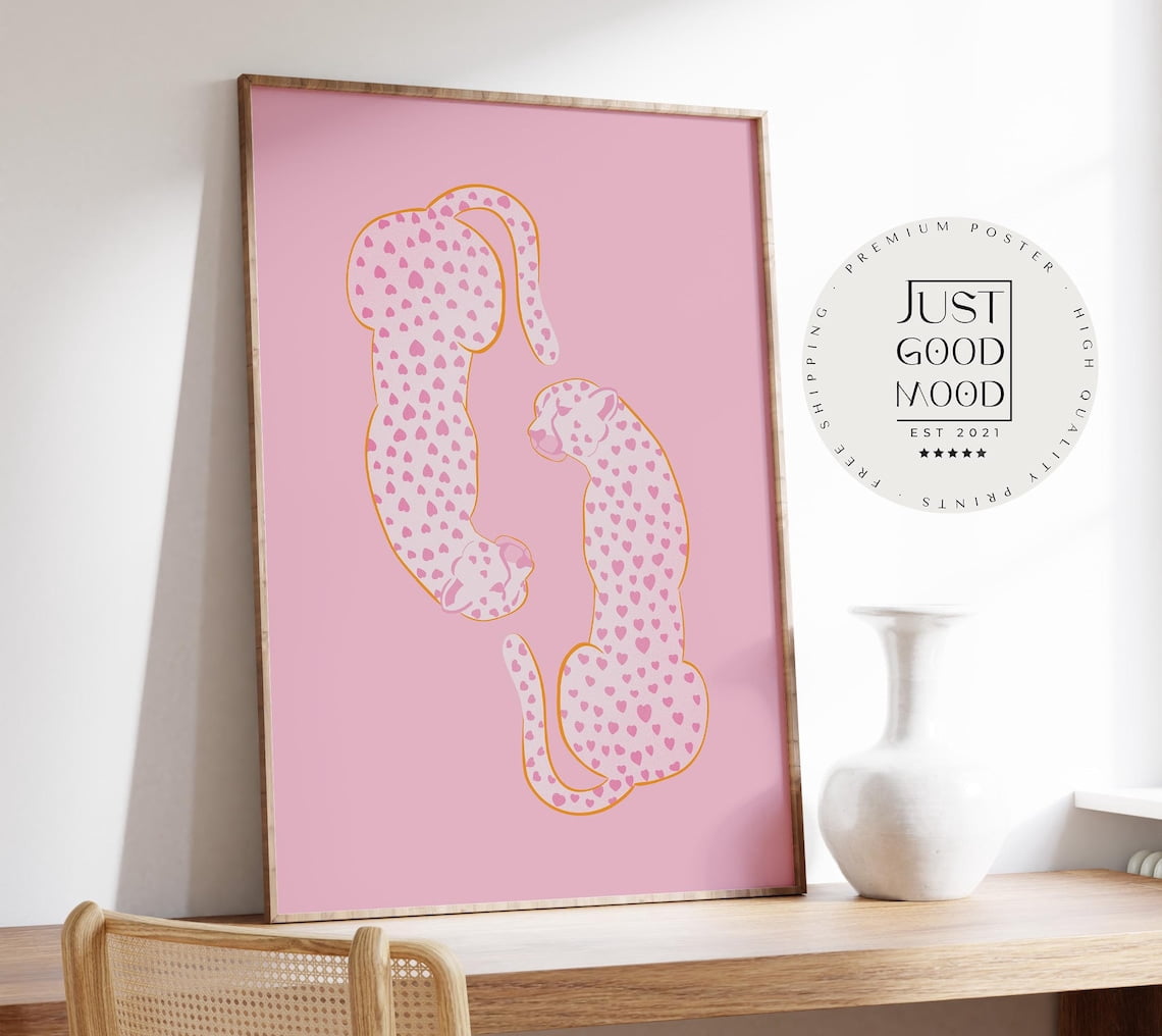 Cat Couple Poster, Heart Pattern Love Illustration, Unframed Paper ...