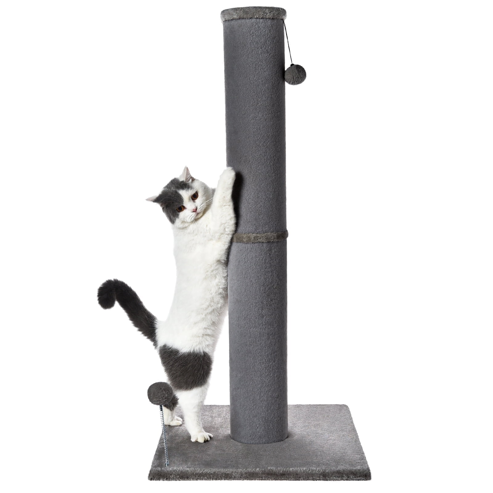 Cat Craft Gray Faux Fur Large Cat Scratching Post with Replaceable Toys ...