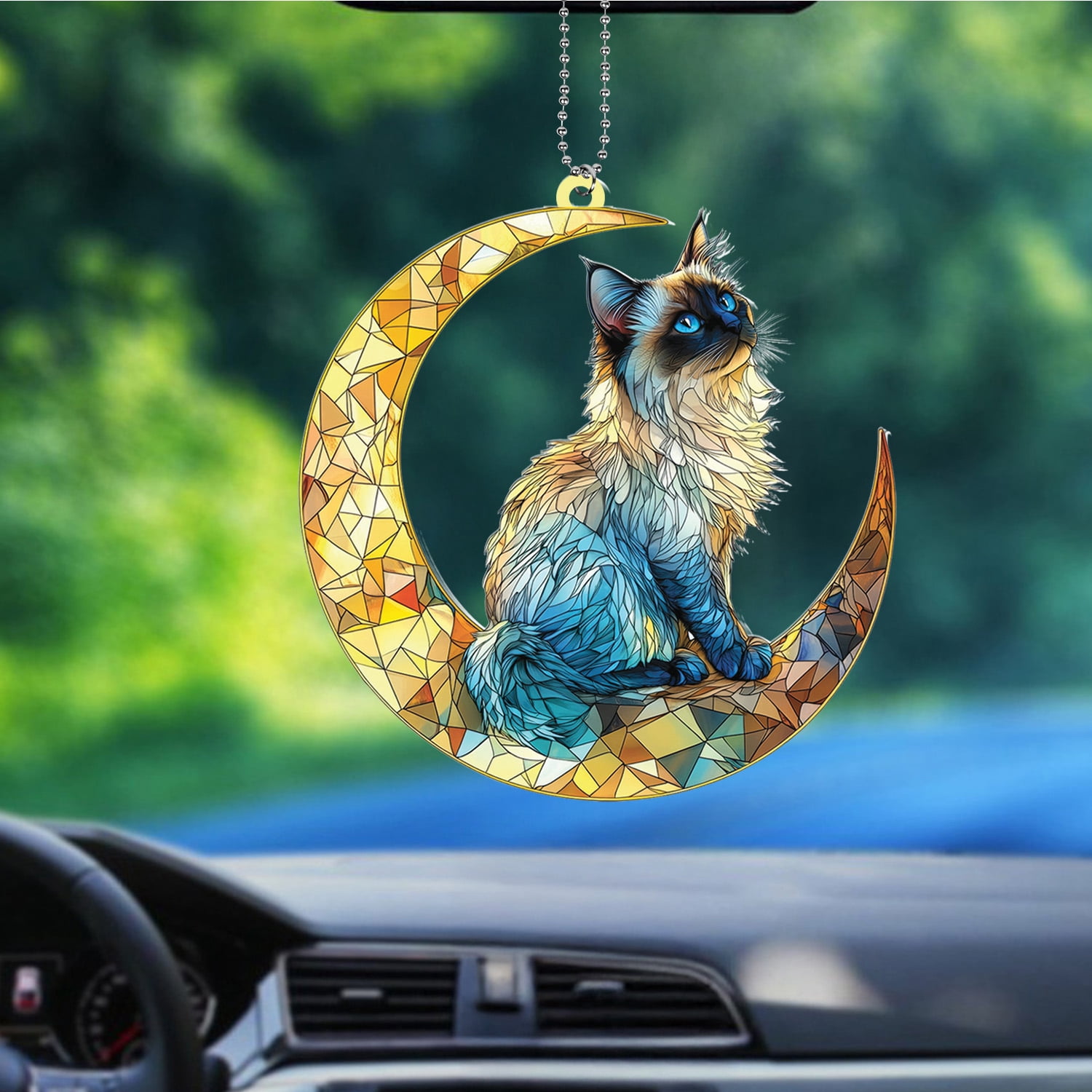 Cat on Crescent Moon, Ornaments Car - Car Decoration Acrylic 2D Flat ...
