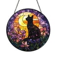 Cat Crescent Moon Stained Glass Suncatcher, Floral Window Hanging Decor ...