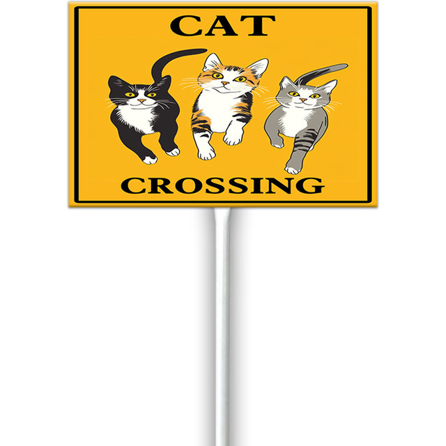Cat Crossing" Aluminum Sign, 12" x 8", Black Text with Yellow ...