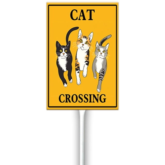 Cat Crossing" Aluminum Sign, 8" x 12", Black Text with Yellow ...
