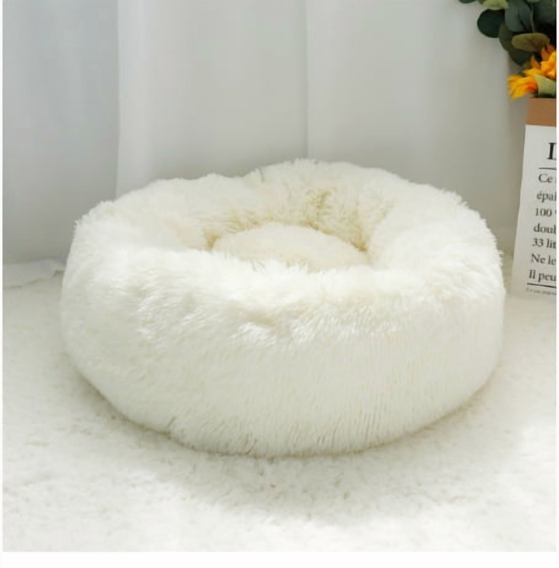Cat Cuddle Bed, Round Donut Style Plush Pet Bed with Removable Cover ...