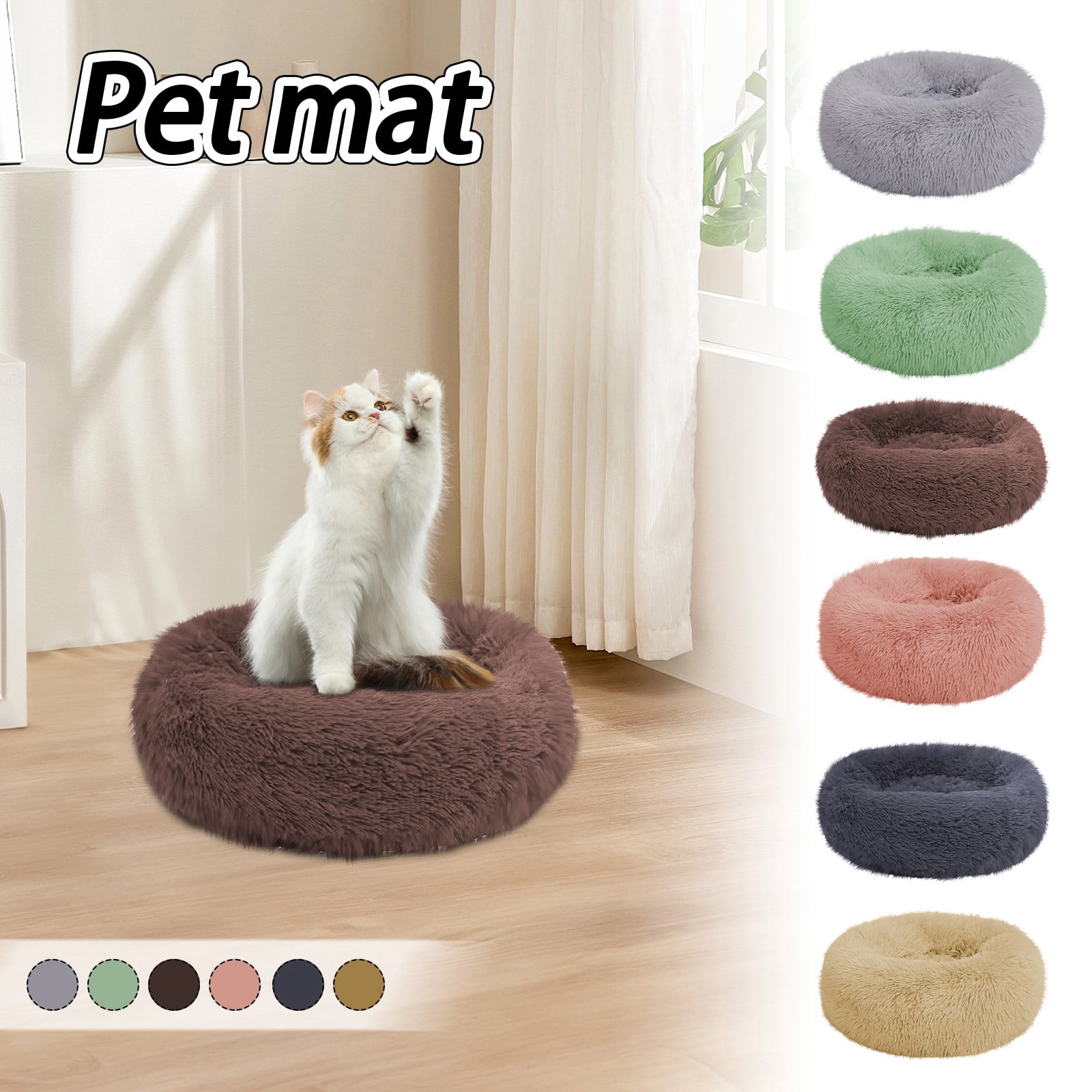 Cat Cuddle Bed, Round Donut Style Plush Pet Bed with Removable Cover ...