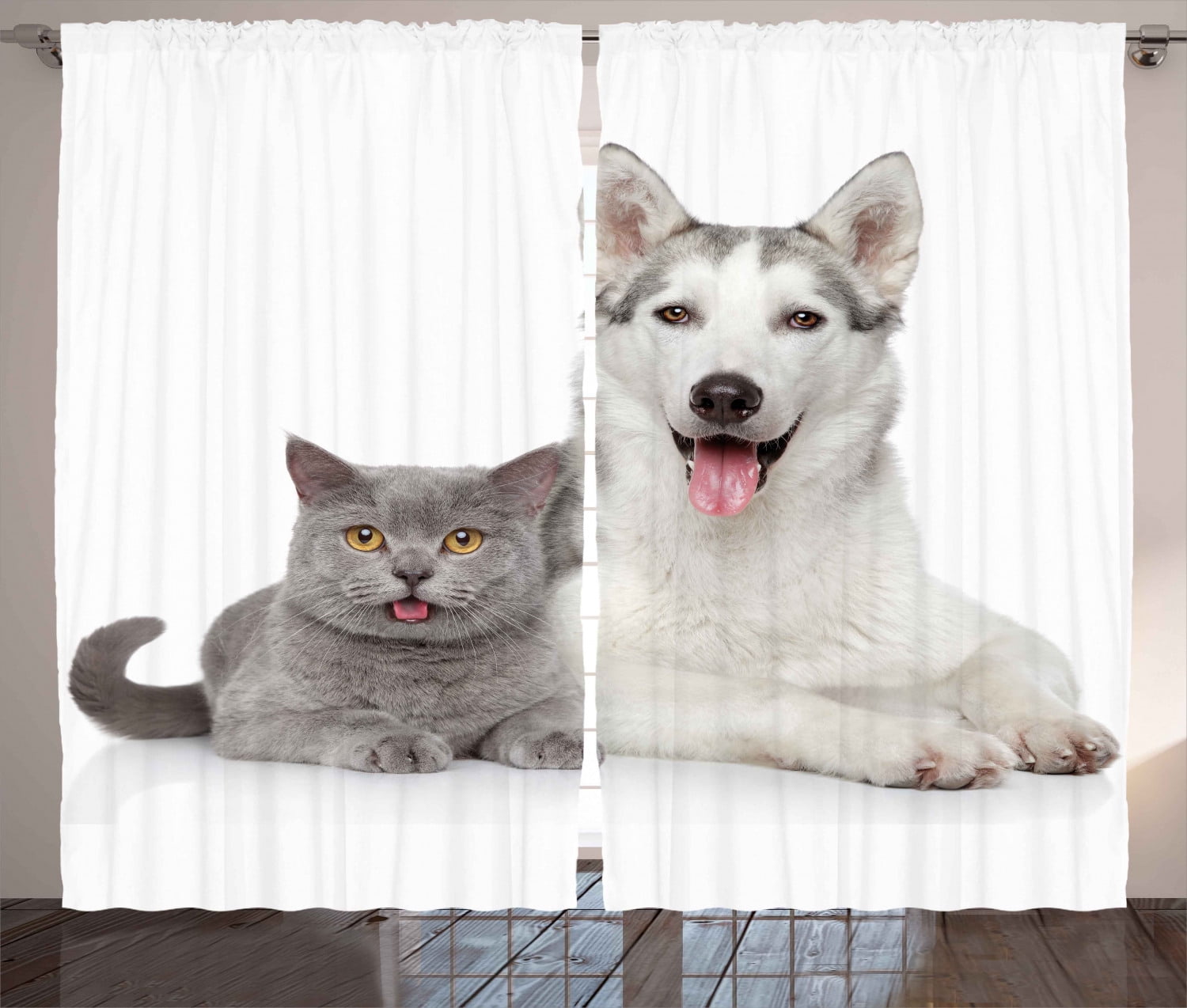 Ambesonne Cat Curtains 2 Panel Set, Animals Pets Dogs Digital, 108" x ...