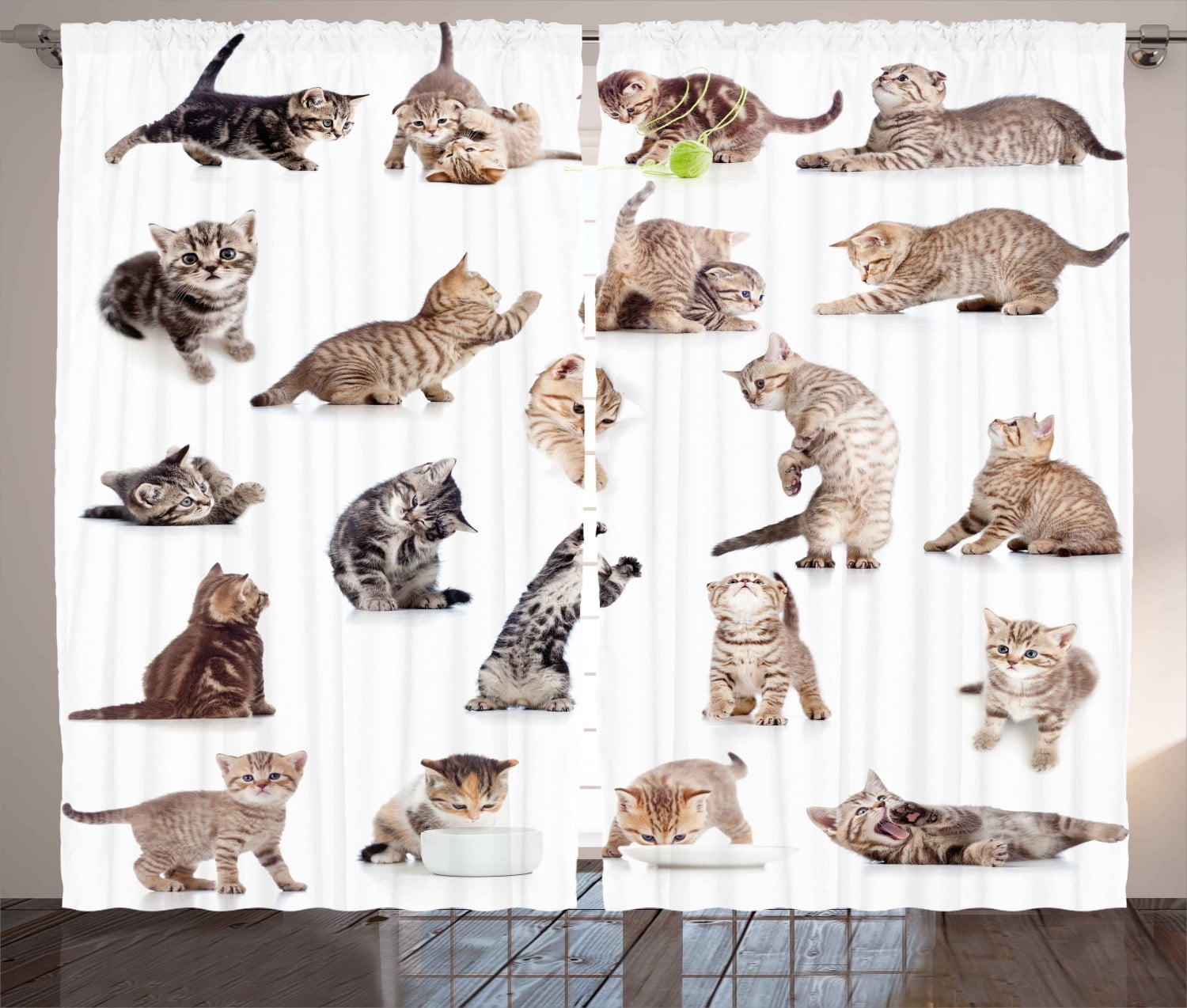 Ambesonne Cat Curtains 2 Panel Set, Funny Playful Cats Image, 108" x 63 ...