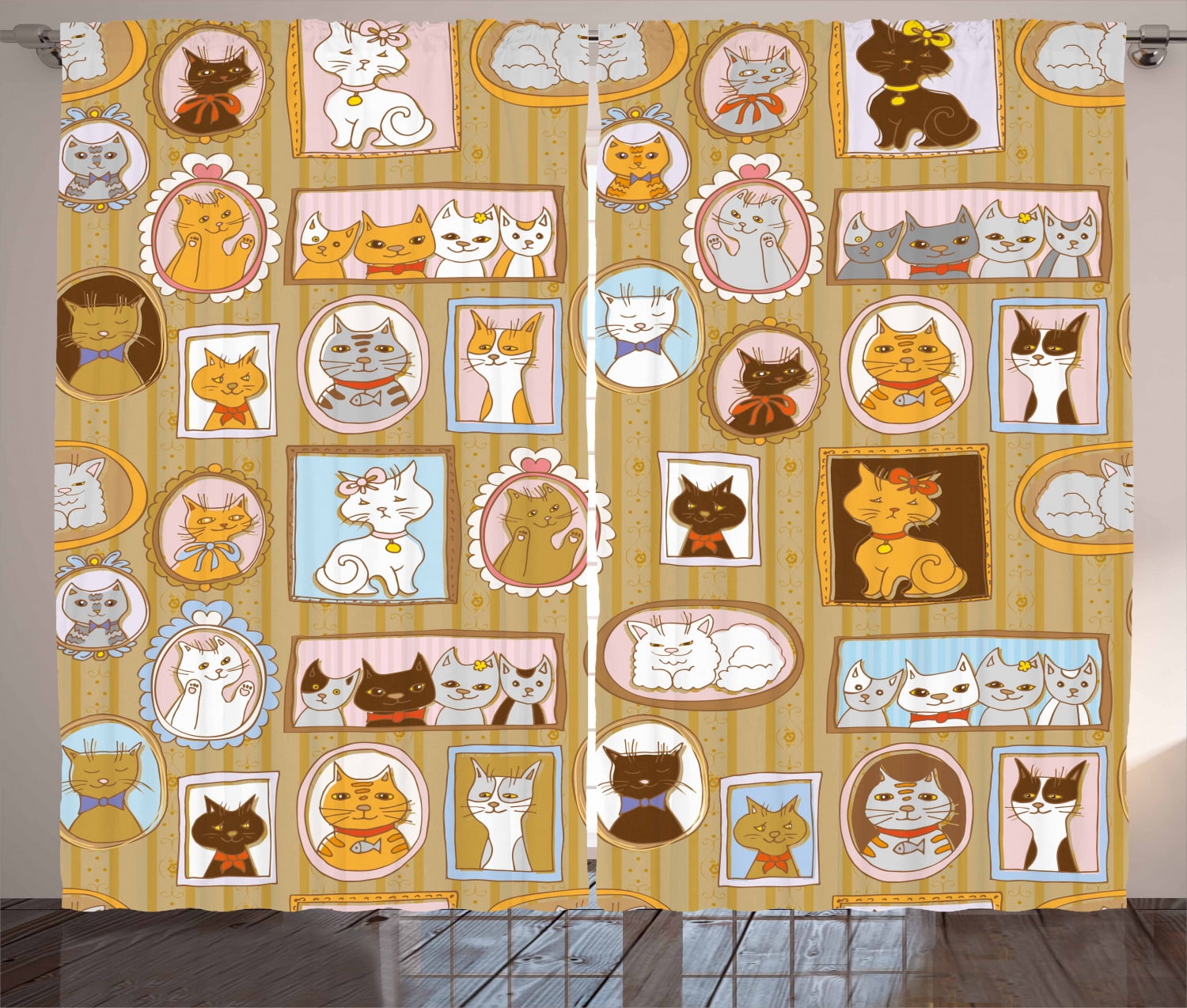 Cat Curtains 2 Panels Set, Family Tree of A Kitty with Portraits ...