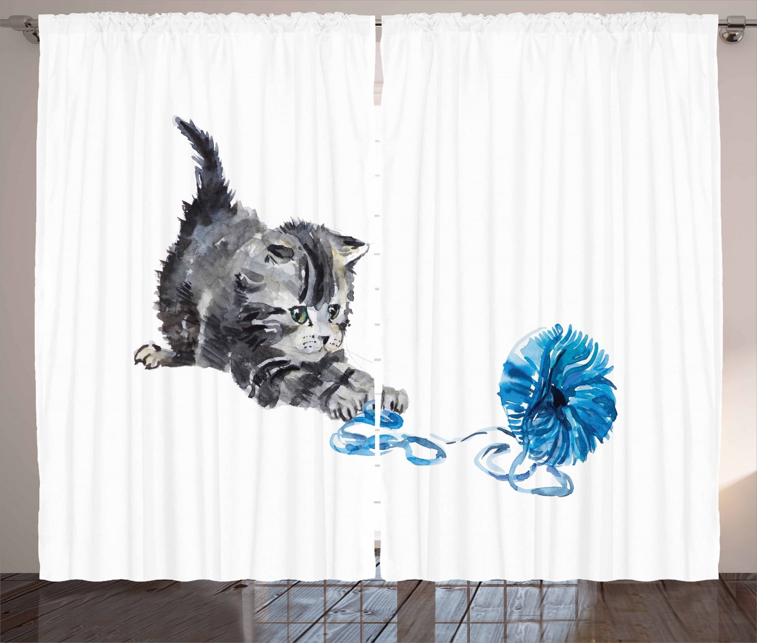 Ambesonne Cat Curtains 2 Panel Set, Playful Kitten Furry, 108" x 63 ...