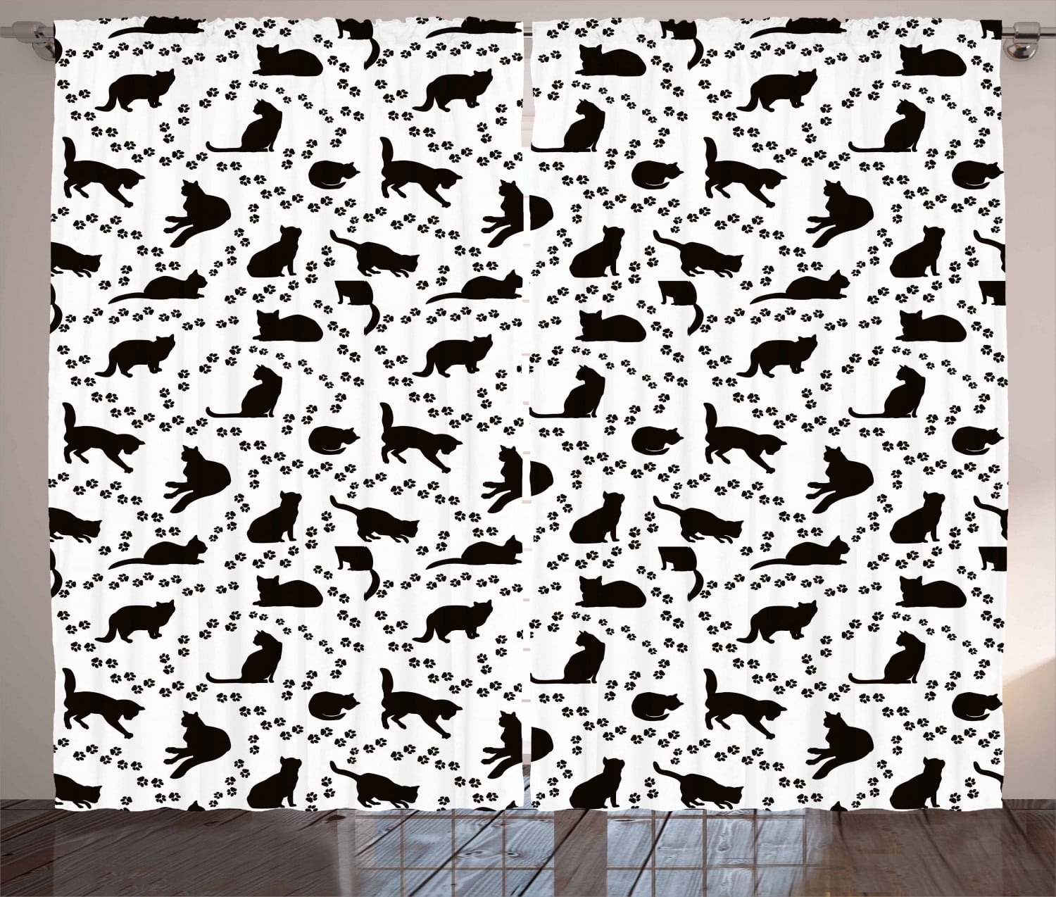 Ambesonne Cat Curtains 2 Panel Set, Kittens Footprints Paws, 108" x 63 ...