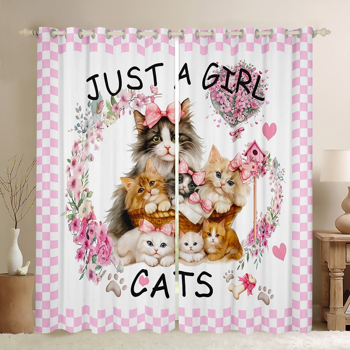 Cat Curtains Cute Cartoon Cat Print 30%-50% Blackout Curtains for Cat ...