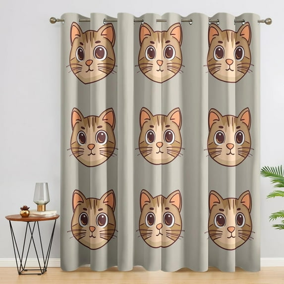 Cat Curtains For Living Room, Cartoon Brown Kitten Pattern Design ...