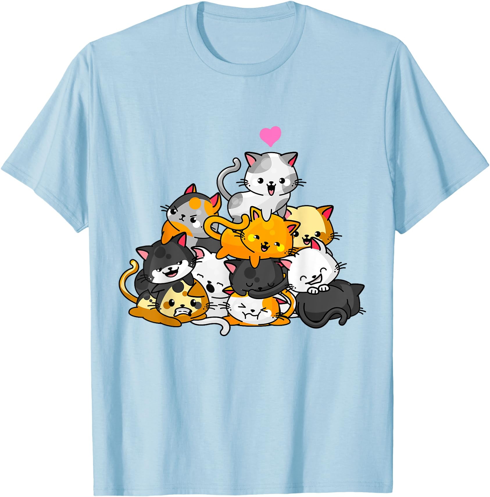 Cat Cute Kitty Pile Anime Kawaii Neko Softstyle Unisex T-Shirt,Light ...