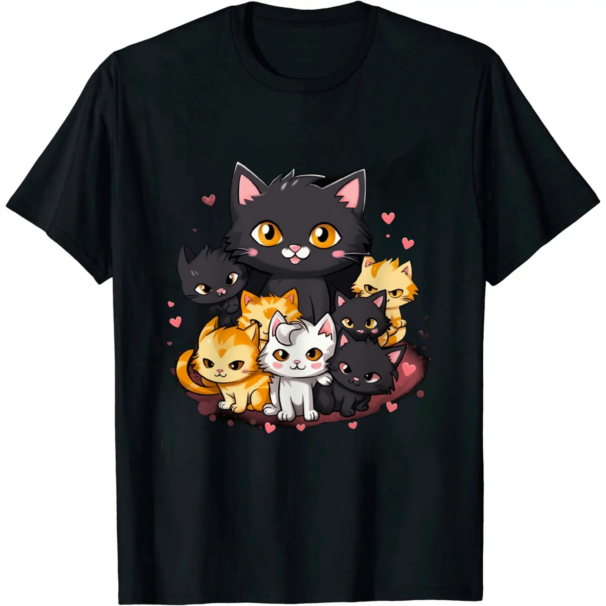 Cat Cute Kitty Pile Cats Anime Kawaii Neko Gift Women Girls T-Shirt ...