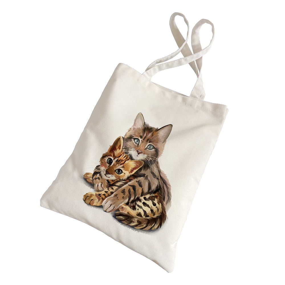 Cat Cute Print Nature Tote Bag With Design Pattern Printed Machine ...