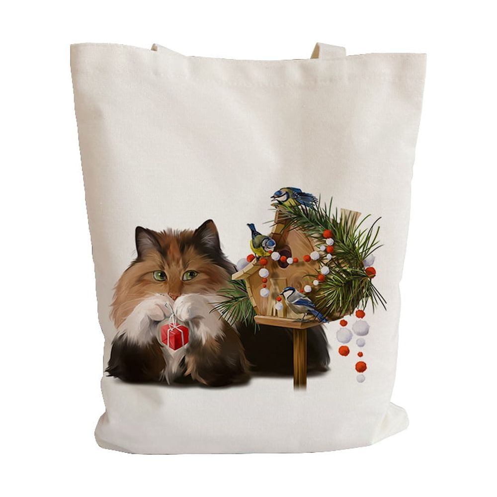 Cat Cute Print Nature Tote Bag With Design Pattern Printed Machine ...