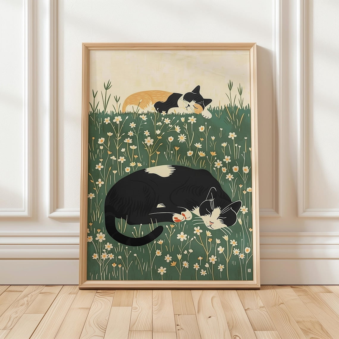 Cat Cute Sleeping Cats Whimsical Cat Illustration Cottagecore Animal ...