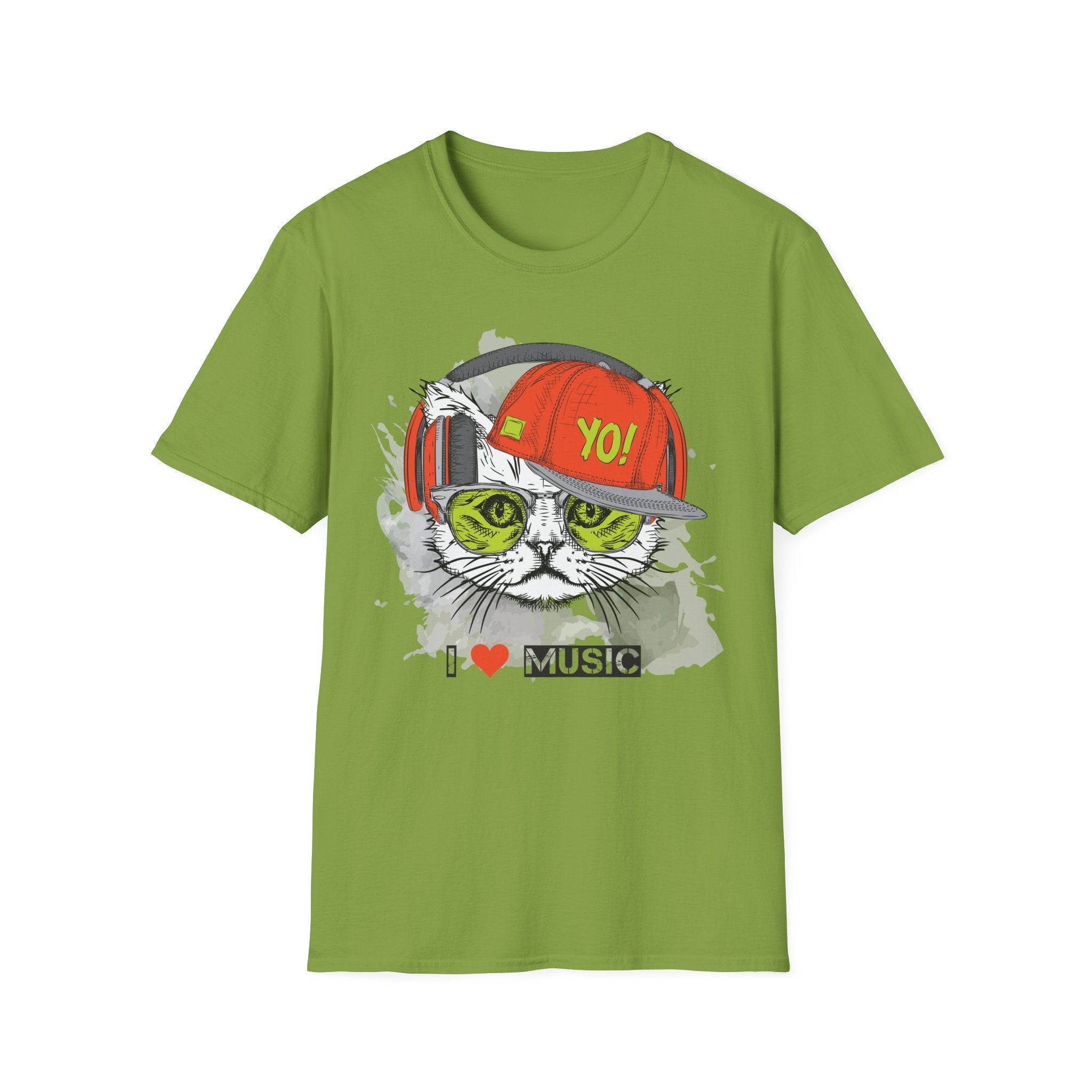 Cat DJ T-Shirt Unisex Cotton Short Sleeves I Love Music Graphic Tee ...
