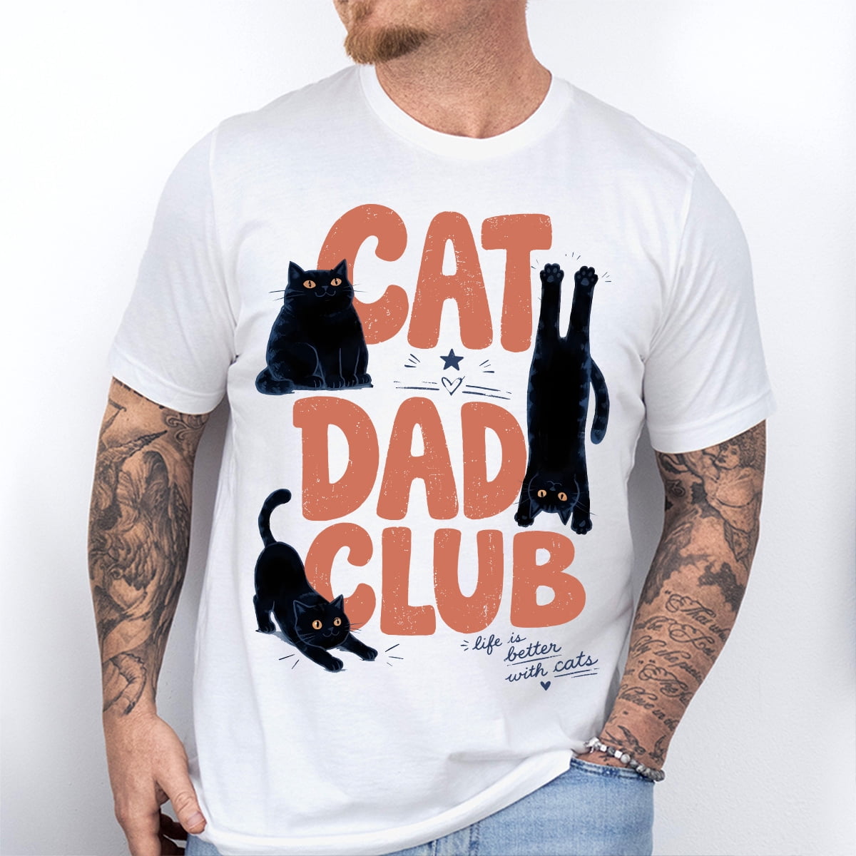Cat Dad Club Funny Black Cat Graphic Casual T-Shirt for Men - Walmart.com
