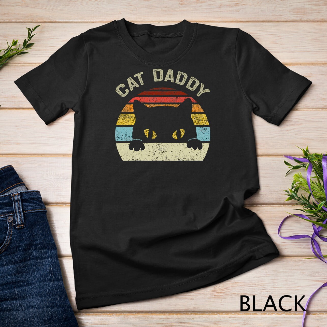Cat Daddy Men Vintage Retro Black Cats Dad Fathers Day Gift Unisex T ...