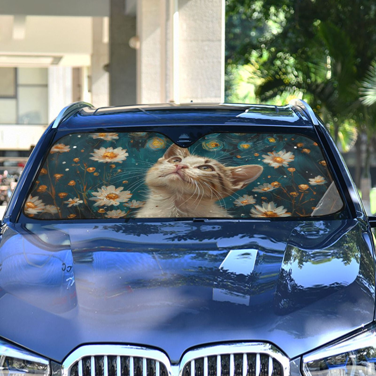 Cat Daisies Starry Sky Automotive Front Car Windshield Sun Shade ...