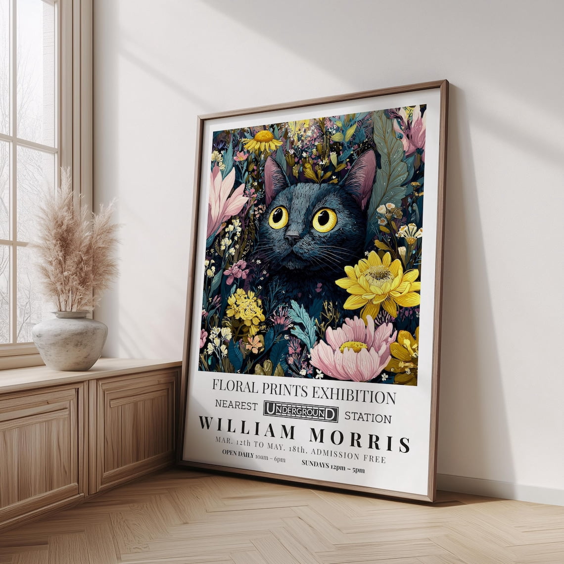 Cat Dark Floral Botanical Vintage Exhibition Unframed Paper Print ...