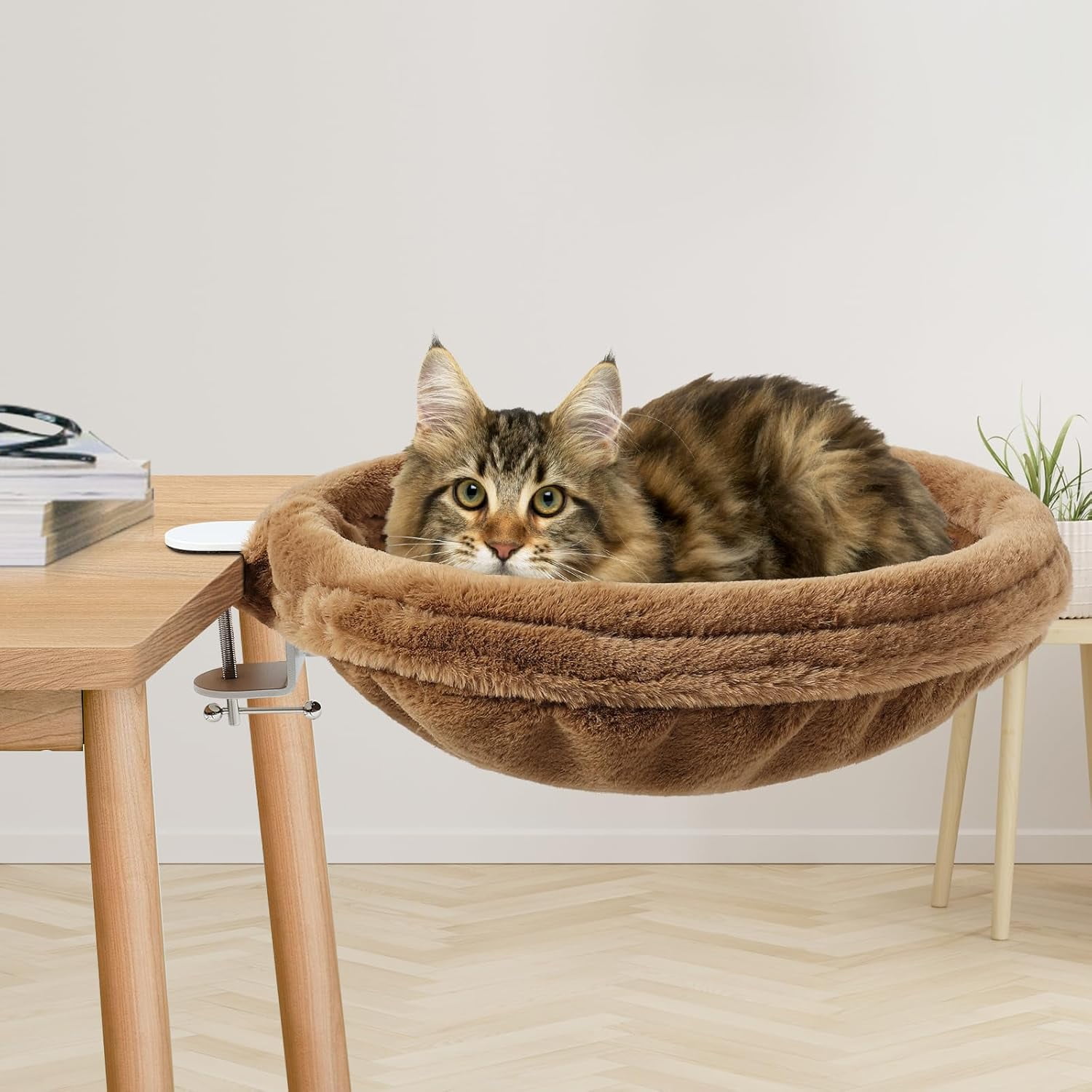 Cat Desk Bed - Soft Faux Fur Fabric, Adjustable Steel Frame, Suitable ...