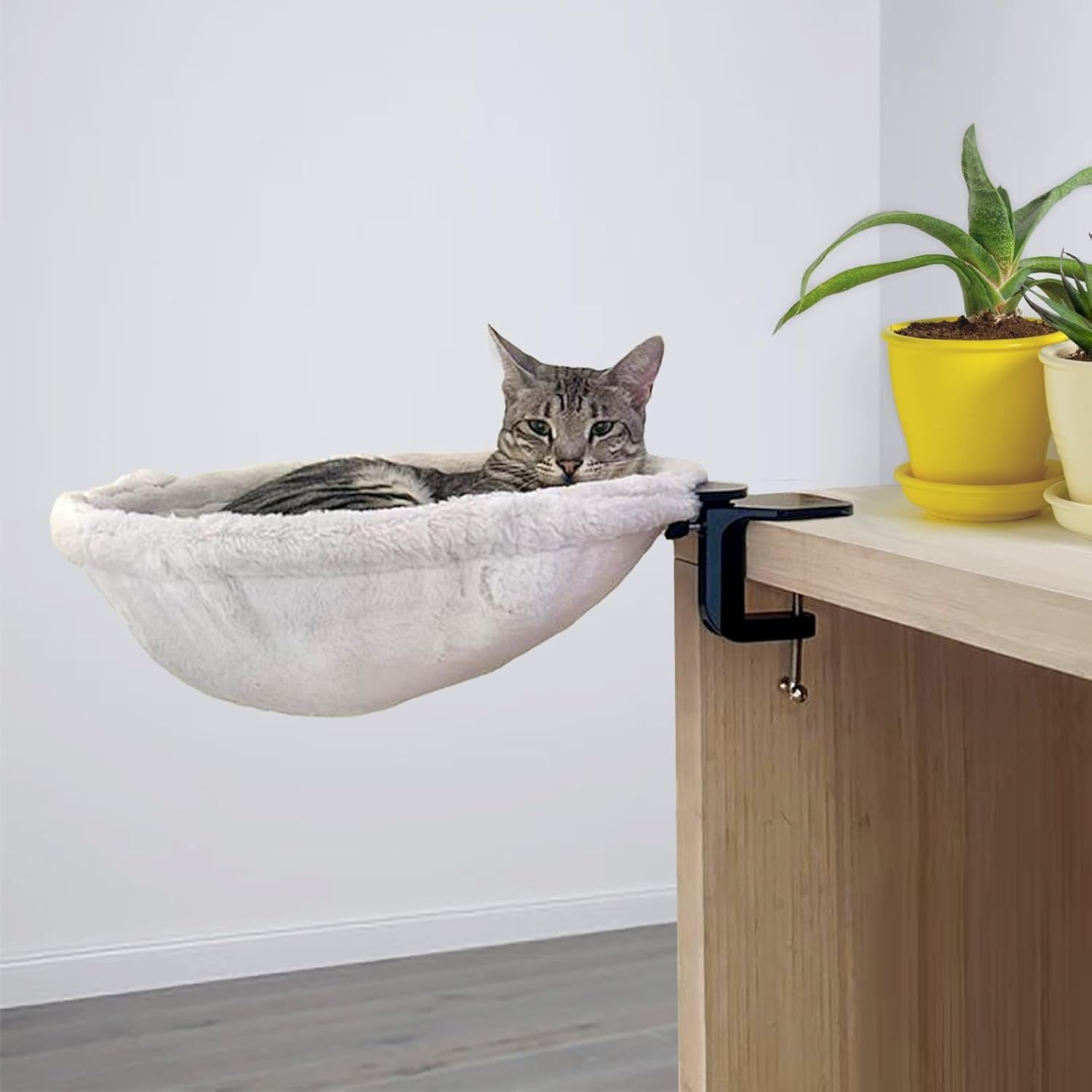 | Cat Desk Bed - Soft Faux Fur Fabric, Steel Frame - Adjustable, Cat ...