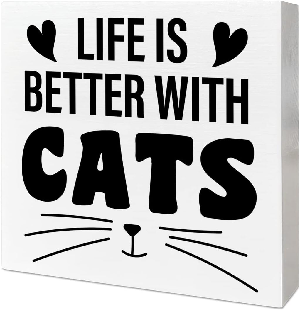 Cat Desk Decor Wooden Box Sign, Life Is Better with Cats, Cat Decor for ...