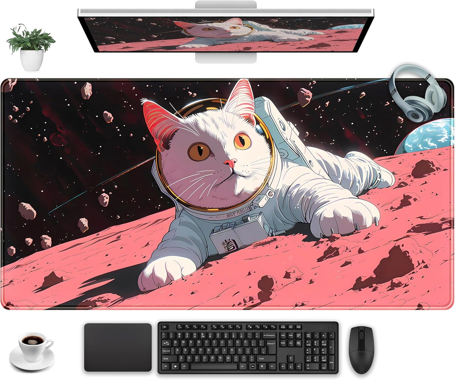 Cat Desk Mat Full Desk Mouse Pad Gaming Mat XXL, Fun Desktop Mats ...