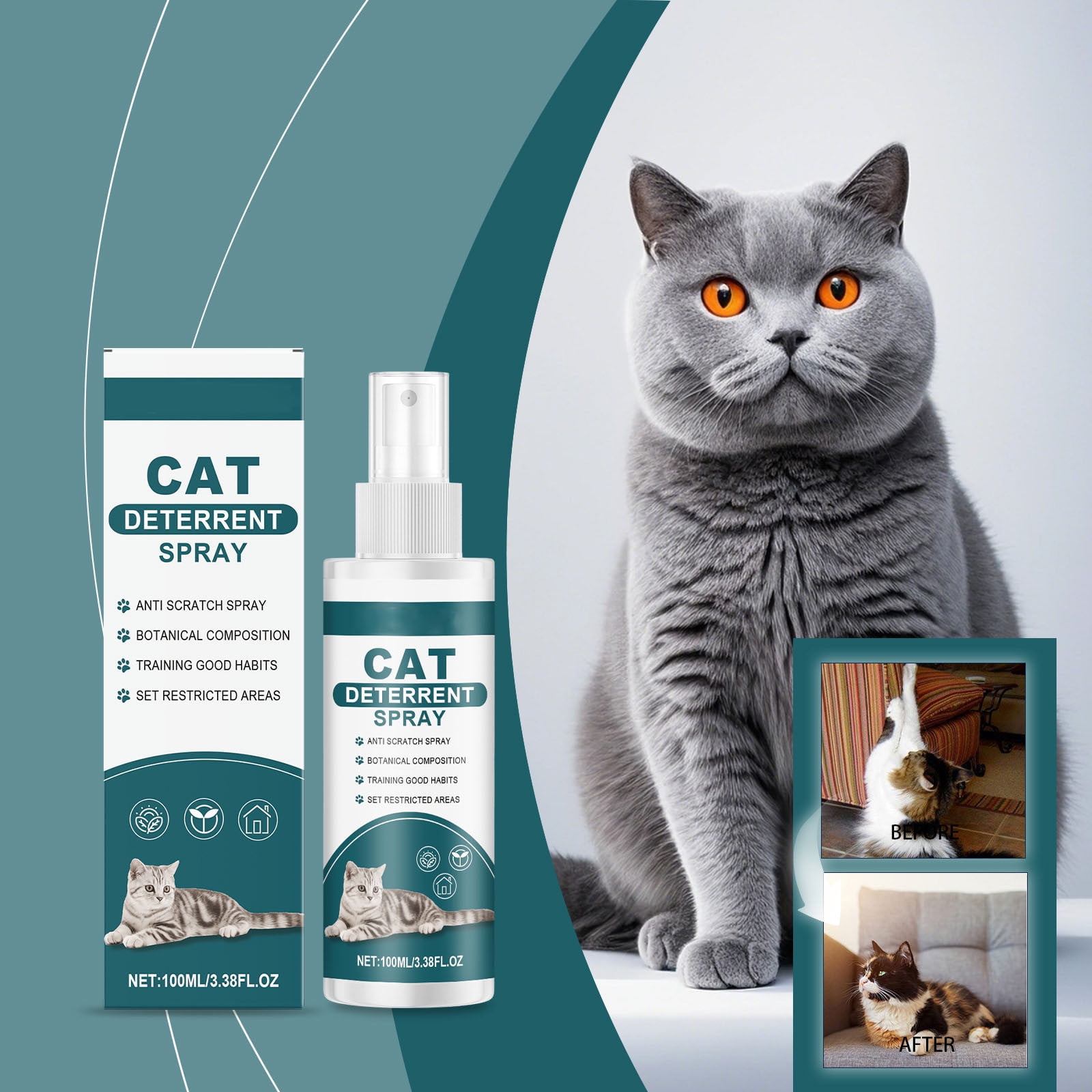 Cat Deterrent Spray, Natural Safe Cat Repellent Indoor/Outdoor, Safe ...